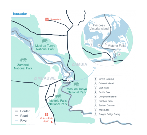 Victoria Falls Location and Area Maps - TourRadar